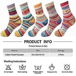 ICEIVY Womens Wool Socks 5 Pairs Warm Wool Cotton Socks Thick Knit Vintage Casual Winter Socks