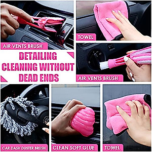 Viewsun 17pcs Car Cleaning Kit, Pink Car Interior Detailing Kit with High Power Handheld Vacuum, Detailing Brush Set, Windshield Cleaner, Cleaning Gel, Complete Auto Accessories for Women Gift