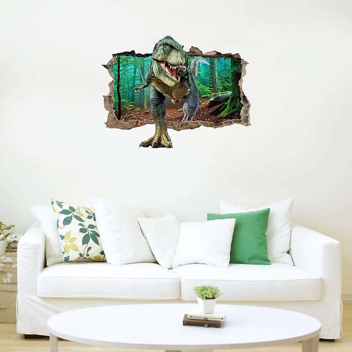 Supzone Dinosaur Wall Stickers Broken 3D Decorative Wall Decals Removable Boys Bedroom Baby Nursery Childrens Wall Decor