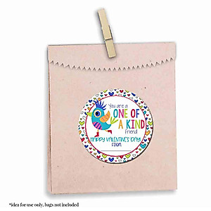 One of A Kind Cute Bird Themed Valentine Party Favor Sticker Labels for Kids, 40 2" Party Circle Stickers by AmandaCreation, Great for Classroom Valentines, Envelope Seals, Gifts & Treats
