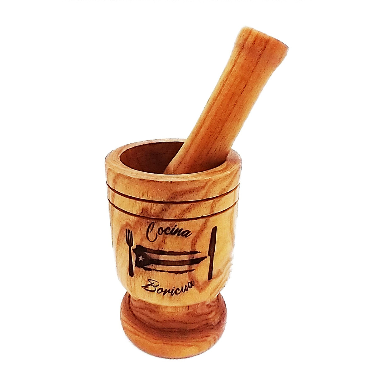 Pilón de Puerto Rico. Puerto Rico Wooden Mortar Mortar with Puerto Rico Flag engraved. Mortar Puerto Rico. Pilón de Puerto Rico con Bandera y mapa. Size : 5.75" X 3.50", INSIDE 2.75". Boricua Pilon.