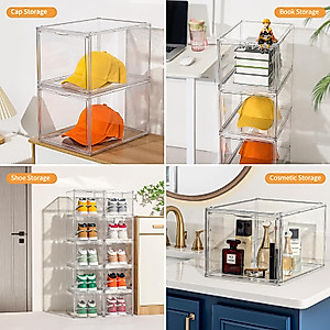 CKHXR 1 Pack X-Large Acrylic Clear Shoe Boxes,Professional Boot and Hat Display Case Organizer,Purse Organizer for Closet,360° Clear Plastic Stackable Sneaker Storage for Sneakerhead,Fits US Size 14.5