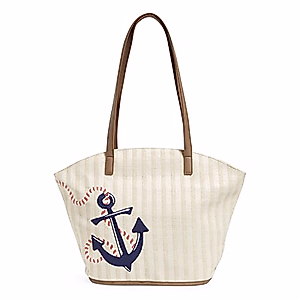 Vera Bradley Women's Straw Tote Bag, Regatta Anchor Navy, One Size