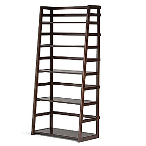 SIMPLIHOME Acadian SOLID WOOD 63 inch x 30 inch Ladder Shelf Bookcase in Brunette Brown with 5 Shelves, for the Living Room, Study and Office