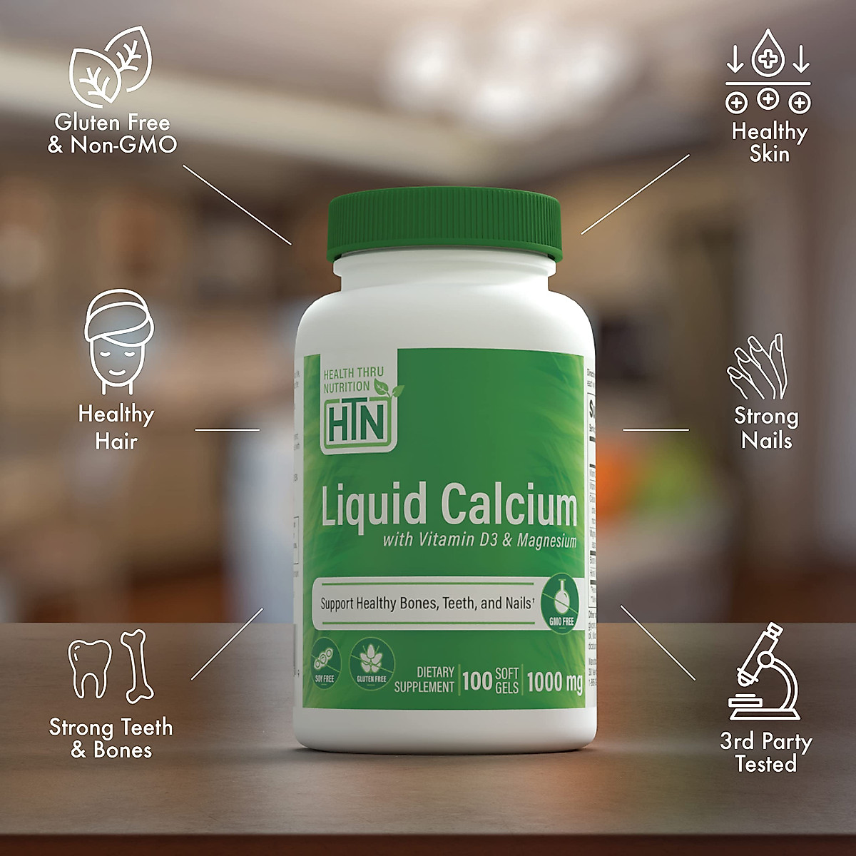 Liquid Calcium 1000mg, Magnesium 400mg, Vitamin D3 1,000iu and Boron | Bone Restore & Strength with 6 Calcium Complex | 3rd Party Tested | Non-GMO Gluten Free | by Health Thru Nutrition (Pack of 100)