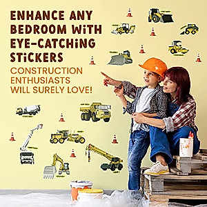 Glow in The Dark Construction Wall Stickers - 10 Large Bright Wall Decals for Bedroom Walls and Ceilings - Glowing Decorations for Boys Room and Girls Room