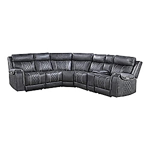 Lexicon Hartley Wall-Hugger Modular Power Reclining Sectional Sofa, All Chairs, Gray