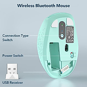 WisFox Bluetooth Mouse, Silent Wireless Mouse Come with 2 Modes (Bluetooth 3.0/5.0 + USB), Multi-Device Portable Cordless Mouse for Laptop, iPad, MacOS, PC, Windows, Android (Mint Green)