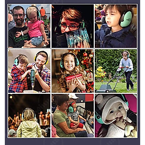 Iwinna Kids Ear Protection Safety Ear Muffs, Noise Cancelling Headphones for Childrens, Adjustable Headband Ear Dfenders for Concerts, Fireworks, Air Shows, Green