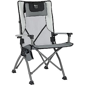 TIMBER RIDGE Aluminum Collapsible High Back Chair with Organizer Cup Holder Headrest Heavy Duty 300 lbs for Adults, Ideal for Outdoor Beach Fishing Lawn, Gray