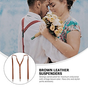 BESTOYARD Mens Suspenders Adjustable Clip Suspender Dress PU Leather Suspenders (Brown)