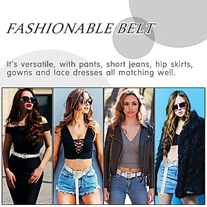 Geyoga 2 Pieces 5-8 Rows Women Rhinestone Belts Shiny Waist Belts Bling Glitter Chain Waistband for Jeans Dresses Pants (Silver)