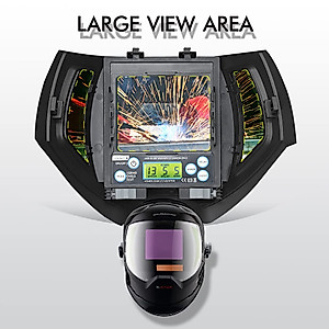 WELDSAMURAI Large Viewing Welding Helmet Auto Darkening with Side View, 4 Arc Sensor True Color Panoramic Welder Mask Variable Shade 4/5-8/9-13 for TIG MIG ARC Grinding Plasma