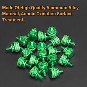 Powlankou 20 Pieces 6#-32 Computer Case Screws, Anodized Aluminum Thumbscrews, Fully Threaded Knurled Thumbscrews, Thumb Screws (Green)