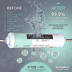 Woder WD-4K-ADV-DC High Capacity USA Under Sink Water Filter w Direct Connect Fittings to Main Water Faucet - WQA Certified 4,000G. Removes Chlorine, Lead, Heavy Metals, Contaminants. Keeps Minerals.