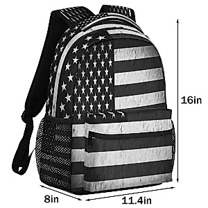 White Black American Flag Backpack for Women Men Waterproof Travel Bookbag with Adjustable Shoulder Strap Backpack Travel Laptop Backpack for College School Work Hiking Camping 16 inch