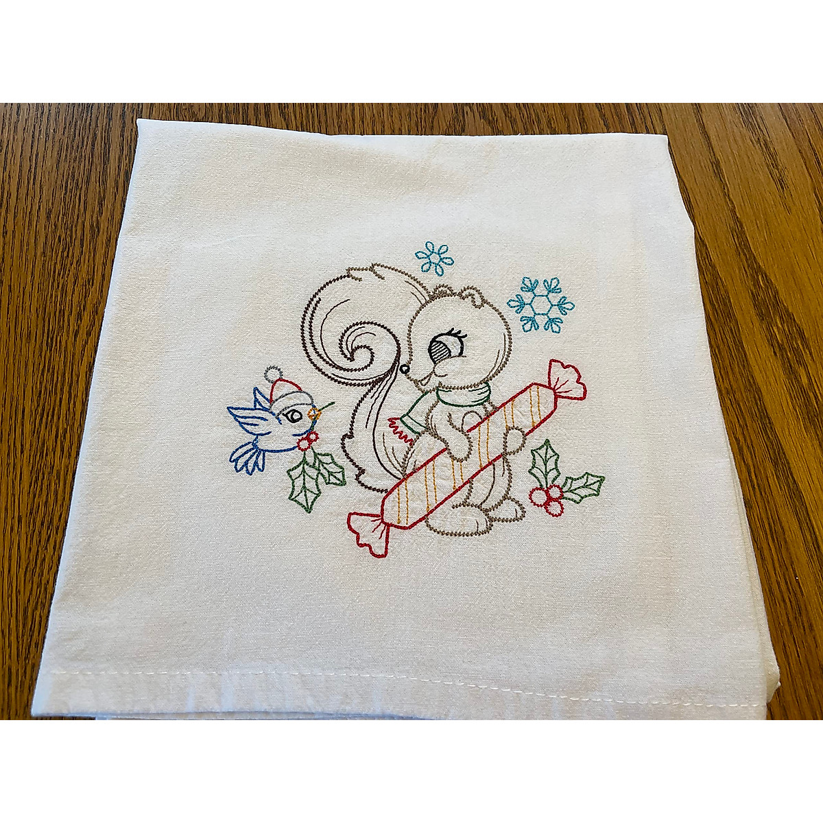 Christmas embroidered tea towel, flour sack towel, vintage pattern, 1 in set of 7 designs, Christmas animals,