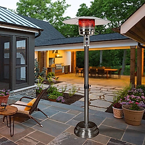 HQQ Outdoor Heaters 46000 BTU Umbrella natural gas patio heater for Natural Gas Adjustable Height Including 145-200cm(57-78in).Contains of 12-Foot-Long Natural Gas Hose.hammered Bronze