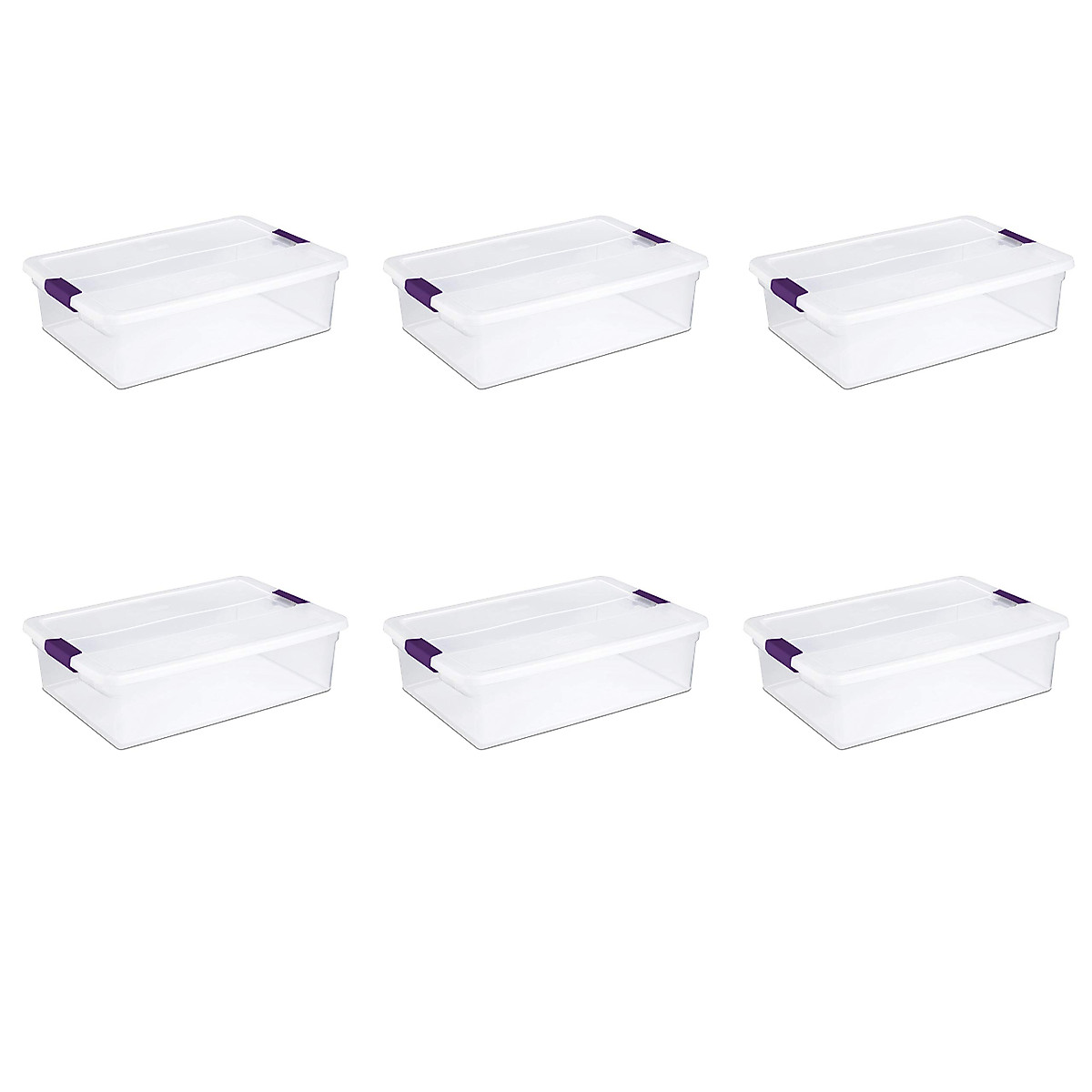Sterilite 32 Quart/30 Liter ClearView Latch Box, Clear with Sweet Plum Latches, 6-Pack & Deep Clear Plastic Stackable Storage Container Bin Box Tote with Clear Latching Lid Organizing Solution, 4 Pack