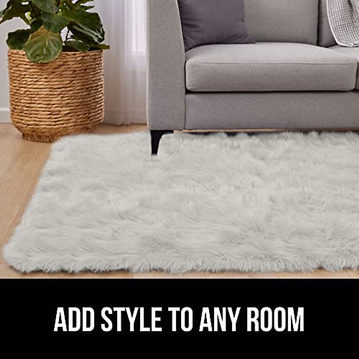 Gorilla Grip Fluffy Faux Fur Rug, 5x7, Machine Washable Soft Furry Area Rugs, Rubber Backing, Plush Floor Carpets for Baby Nursery, Bedroom, Living Room Shag Carpet, Luxury Home Decor, Ivory