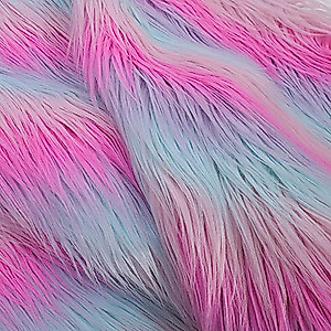 LOOGOOL Rainbow Faux Fur Fabric Long Pile Fur Soft Patchwork Sheet Warm Fabric Material for Clothing Dress Bags Sewing Craft DIY Supplies, 8x12 Inch