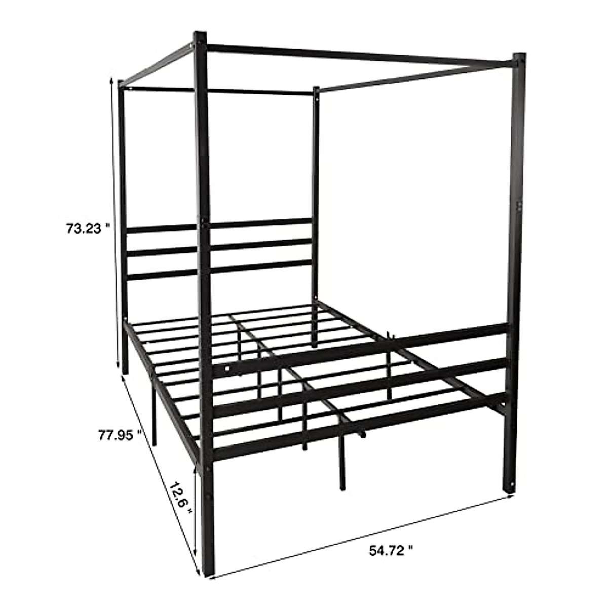 Epinki Metal Canopy Bed Frame, Platform Bed Frame Full with Minimalism Style Frame, Full Black