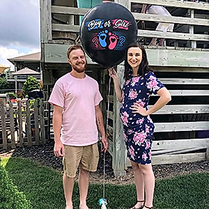 Lopeastar Gender Reveal Balloons Boy or Girl with Confetti and Dart, 2Pack 36inch Large Black Balloons Blue Pink for Gender Reveal Party Decoration