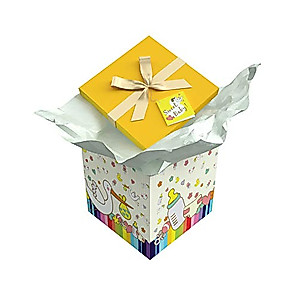 Gift Box 10x10x10 Petit Bebe Collection - Easy to Assemble & Reusable - No Glue Required - Ribbon, Tissue Paper, and Gift Tag Included - EZ Gift Box by Endless Art US