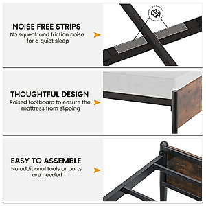 IDEALHOUSE Full Size Metal Bed Frame with Wooden Headboard and Footboard, Platform Full Bed Frame with Under Bed Storage, Strong Metal Slat Support, No Box Spring Needed, Brown