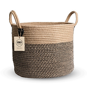 ZOES HOMEWARE 14"x12" Natural Jute Rope Woven Storage Basket with Handles for Plant, Blankets,Toys,Clothes,Shoes - Living Room Home Decor,Multifunctional Basket for Organizer,Picnic,Artificial Tree