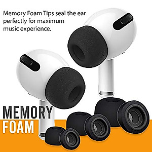 CANOPUS Replacement Earbud Tips and Ear Hooks, 3 Pairs of Black Anti-Slip Memory Foam Tips (S, M, L) + 3 Pairs (White, Black & Blue) of Ear Hooks, Compatible with Apple AirPods Pro