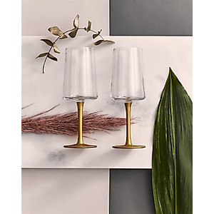 Spode Creatures of Curiosity Collection Gold Stem Wine Glasses Set of 2, Long Stem Rosé, Red and White Wine Glass, 12-Ounce Cup, Glass Stemware with Gift Box