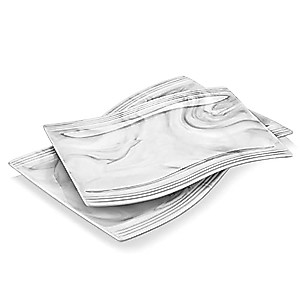 MALACASA Serving Platter, 13/11inch Serving Dishes for Entertaining, Porcelain Rectangular Trays for Party Banquet Sushi Dessert Appetizer Christmas Housewarming Gift, Marble Grey, Series Flora