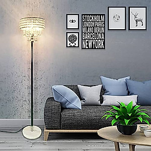 beaysyty Modern K9 Clear Glass Crystals Floor Lamp with 3 LED Bulbs, On/Off Foot Switch, Crystal & Glass 3-Lights Standing Light, Reading Corner Lamp for Office Cafe , Living Room Bedroom (Chrome)