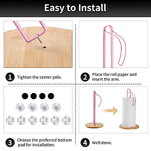 TONLEA Wood Paper Towel Holder with Fixer, Paper Towel Holder Countertop, Kitchen Towel Holder Free-Standing with Fixed or Non-Slip Wooden Base-Pink
