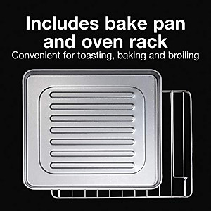 Proctor Silex 4 Slice Countertop Toaster Oven, Multi-Function with Bake, Toast and Broiler, 1100 Watts, 30 min timer and auto-shutoff, Includes Backing Pan and Rack, Black and Silver (31260)