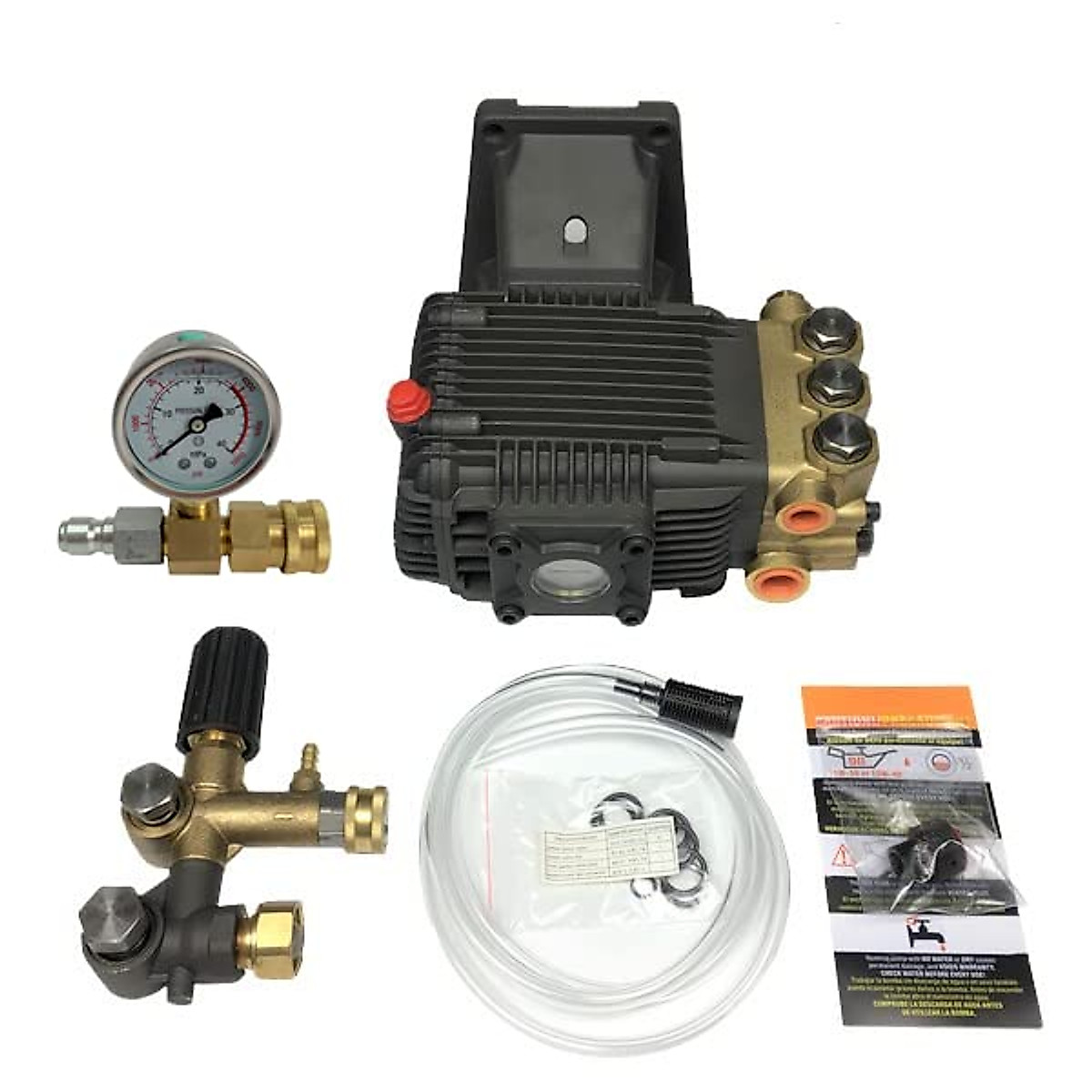 4000PSI Pressure Washer Pump Horizontal Shaft 1" For Devilblis EXHP3640 For Annovi Reverberi RKV4G36 For EB4040HA For Honda GX340 11HP GX390 13HP With Pressure Gauge 3/8 Inch Quick Connect