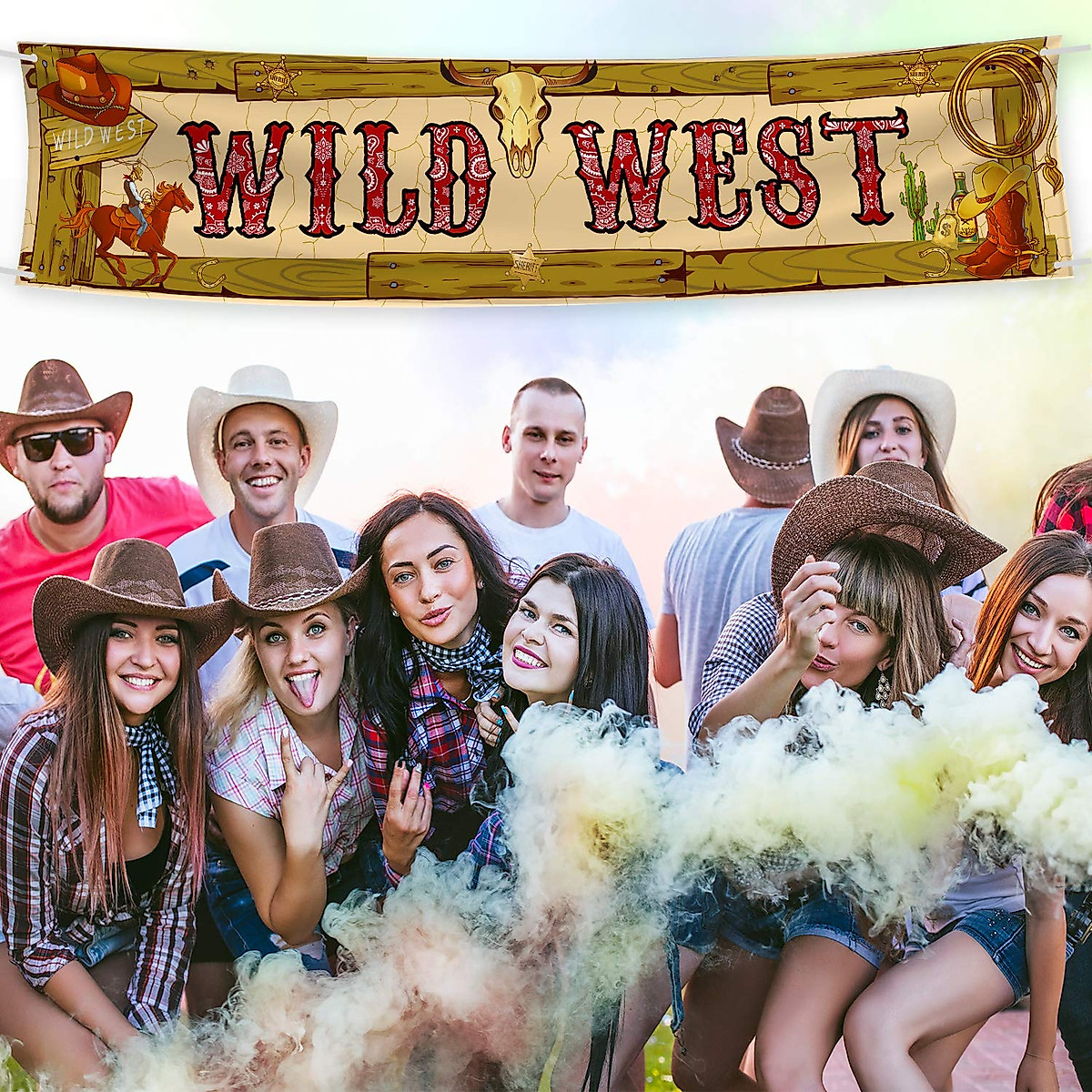 Cowboy Party Decorations Cowboy Banner Western Scene Setters for Cowboy Decorations Party Wooden House Barn Banner Western Party Supplies Wild West Backdrop Background 15.7 x 72 Inch