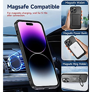 MAGIC JOHN Magnetic Case for iPhone 14 Pro Max Phone Case [Compatible with Magsafe] [with Magnetic Mental Stand][Military Grade Shockproof][Anti Yellowing],Black