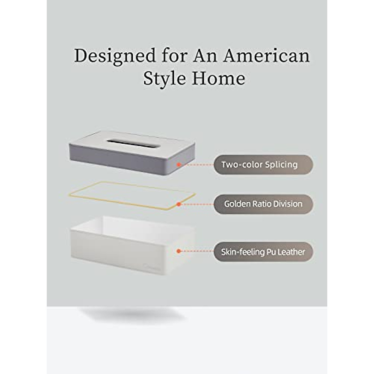 Tissue Box Holder Cover Rectangular, Modern PU Leather Decorative Tissue Holders Organizer-Moon Grey