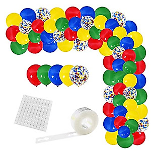 Red Green Blue Yellow Balloon Garland Kit - 127PCS Red Blue Yellow Green Balloons for Sesame Street Super Mario Toy Story Birthday Transportation Monster Superhero Carnival Circus Party Decorations