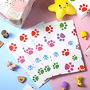 Blulu 36 Pack Dog Paw Gift Paper Bags Dog Paw Treat Goodie Bags Party Favors for Cat Pet Party Favor(Colorful)