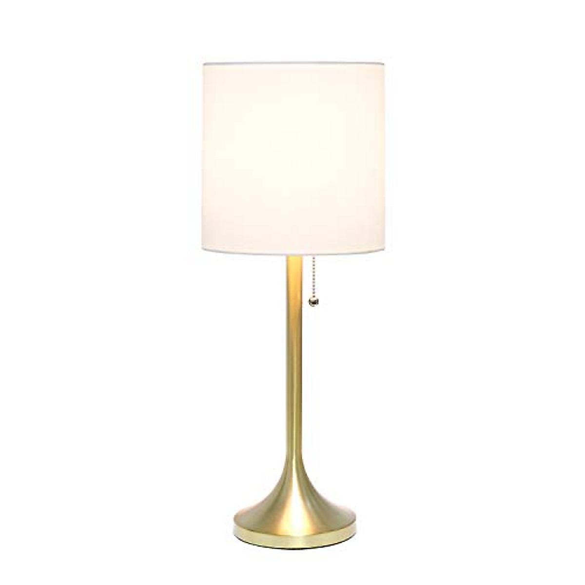 Simple Designs LT1076-GDW Tapered Fabric Drum Shade Table Lamp, Gold/White 8 x 8 x 21