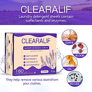 Laundry Detergent Sheets (160 Sheets), Lavender,Up to 320 Loads - Great For Travel,Apartments, Dorms,CLEARALIF Laundry Detergent Strips Eco Friendly & Hypoallergenic (80 Count, Pack of 2)
