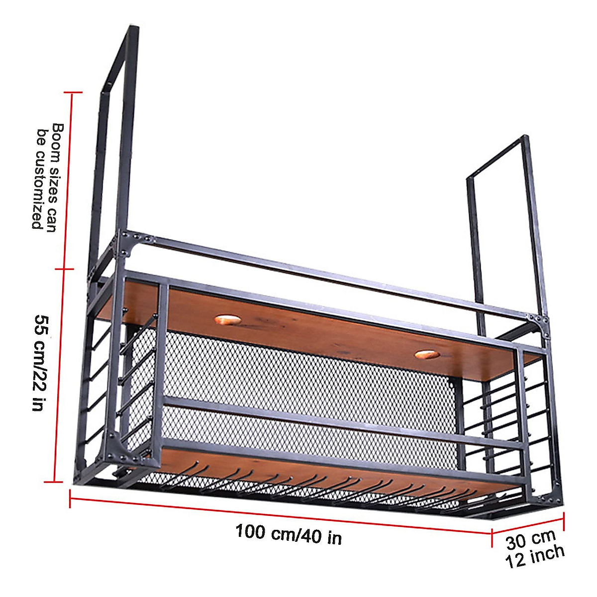 rlosqvee Industrial Wine Rack Hanging/Wall Mounted, 2-Tier Vintage Solid Wood Wine Storage Rack, Wine Display Shelf for Kitchen Bar Restaurant (40 inch (W))