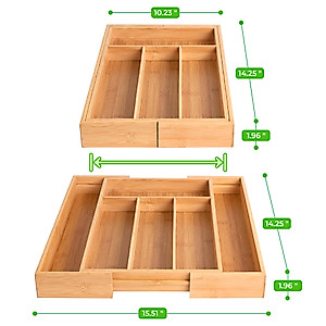 JS HOME Bamboo Expandable Drawer Organizer for Utensils Holder, Adjustable Silverware Organizer and Cutlery Tray, Wood Drawer Dividers Organizer for Silverware, Flatware, Knives in Kitchen