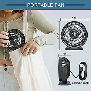 USB Desk Fan with LED Light,3 Speeds Small Table Fan,360°Rotatable Silent Desktop Fan,5.3 inch Personal Mini Portable Fan for Home Office Bedroom Dorm Indoor Outdoor Summer Gift, Black
