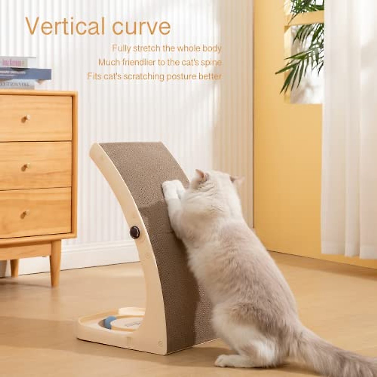 UniBlissy Cat Scratcher, Premium Cat Scratch Pad wtih Solid Frosted Frame and Turntable Toy, Vertical Curved Cat Scratchers for Indoor Cats, Replaceable Cat Scratching Cardboard