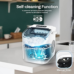 LHRIVER Countertop Ice Maker, 26LBS/24H Portable Compact Ice Maker Machine with Self-Cleaning Function, 9 Ice Cubes Ready in 6 Mins, Ice Maker with Ice Scoop & Basket for Home Kitchen Office,White
