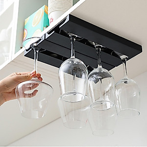 Wine Glass Holder Under Shelf or Cabinet, Hanging Stemware Rack Organizer Hanger for Bar Cabinet Kitchen and Restaurant, No Drilling Glassware Drying Storage Hanger for Goblets, Wine Glasses